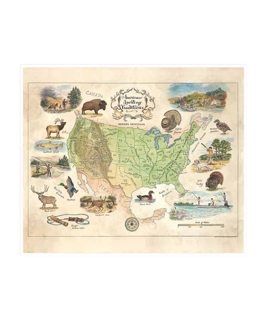 Sporting Traditions Map - The Original, Hand Drawn and Hand Colored